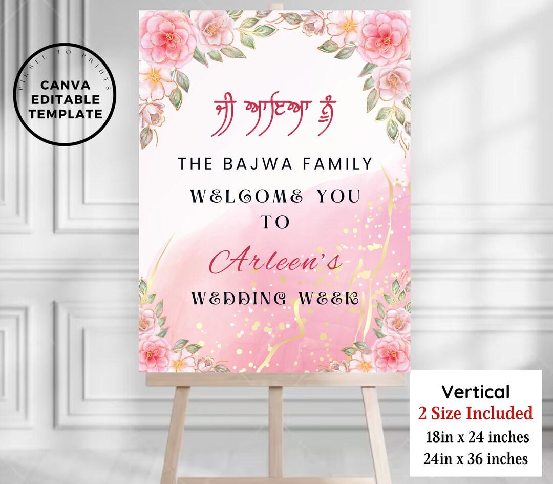 Editable Wedding Week Welcome Sign, Punjabi Wedding Welcome Sign ...