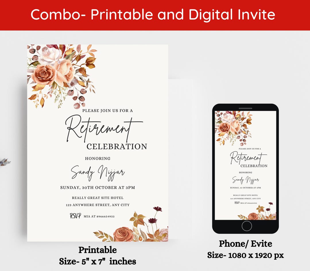 Editable Fall Retirement Invitation Women, Retirement Party Invites for ...