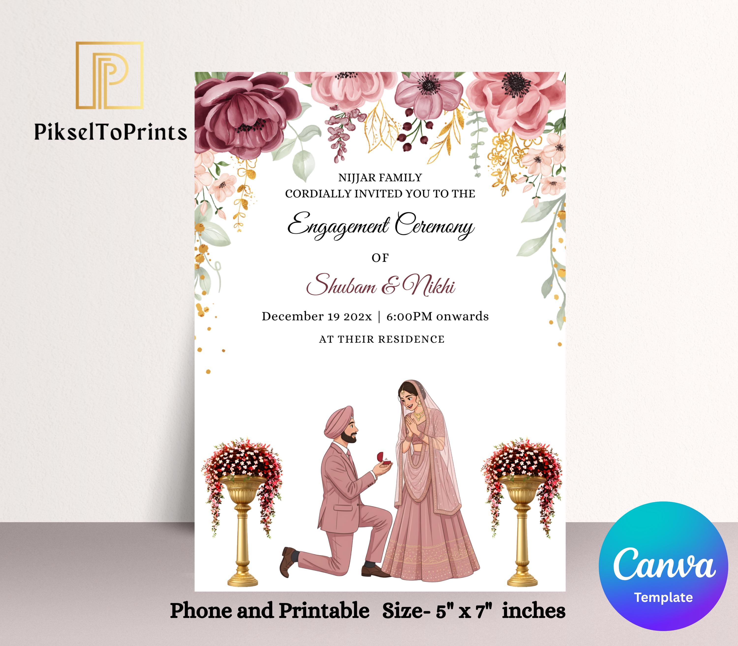 Editable Sikh Engagement Invitation | Elegant Punjabi Roka Ceremony ...