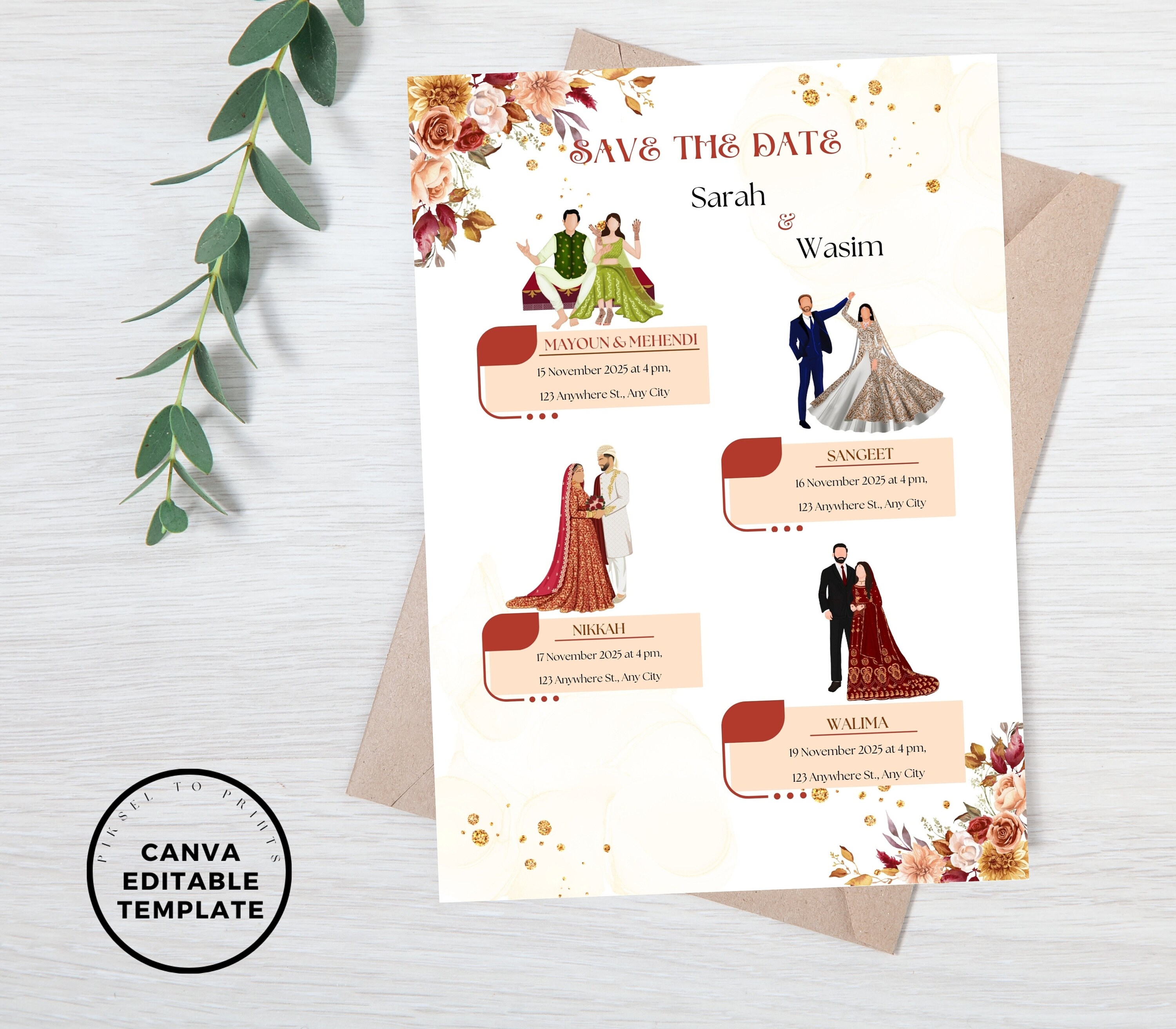 Editable Muslim Save the Date Invite All in One, Islamic Wedding ...