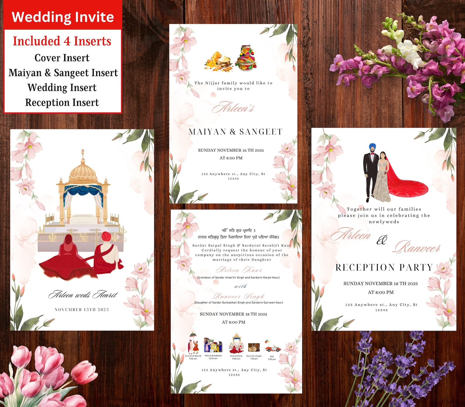 Editable Sikh Wedding Invitation Set, Luxury Sikh Wedding Card, Elegant ...