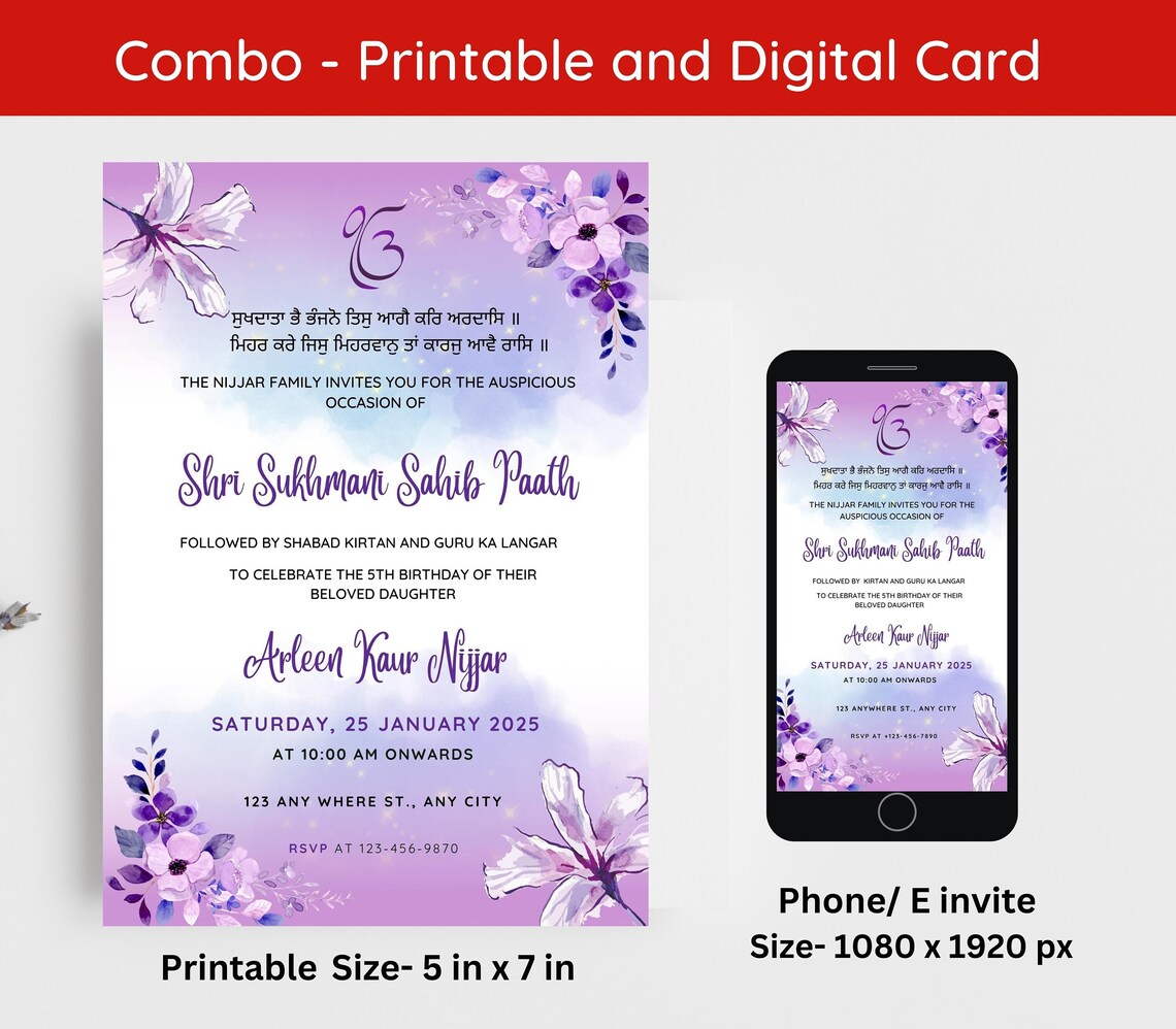 Editable Sukhmani Sahib Path Invitation: Floral Design (digital ...