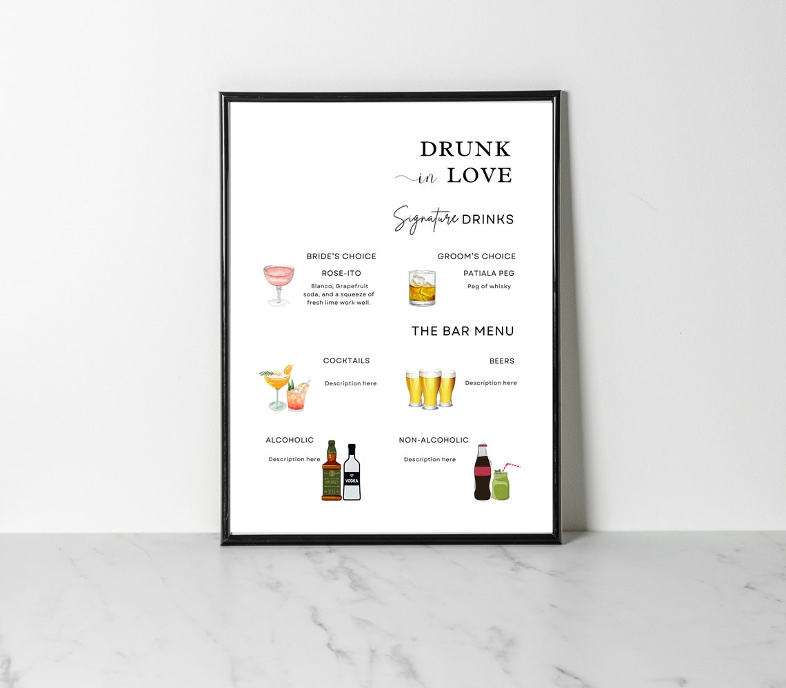 Editable Signature Drink Sign, Minimalist Wedding Bar Menu, Modern ...