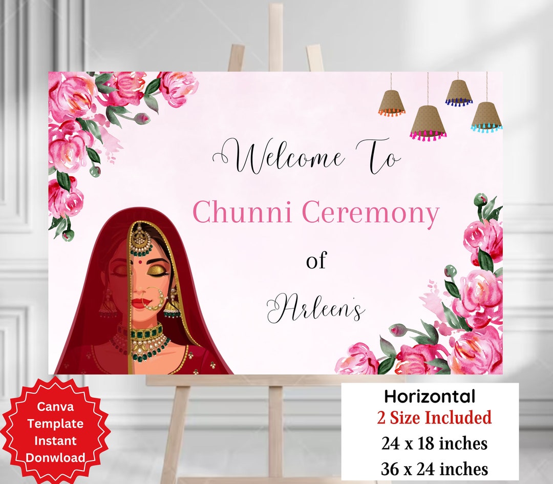 Editable Chunni Ceremony Welcome Sign, Chunni Ceremony Sign, Punjabi ...