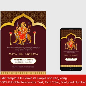 Editable Mata Ka Jagrata Invitation: Navratri Puja (digital Download ...