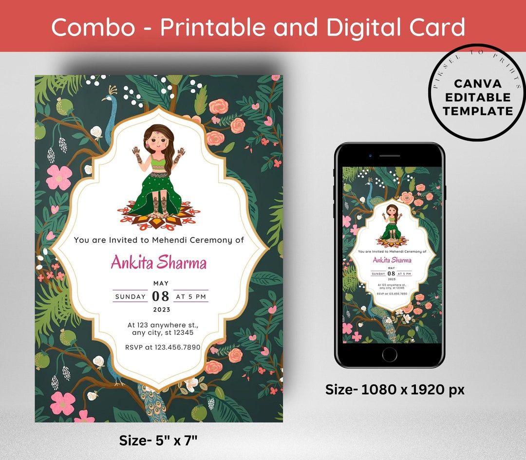 Mehndi Invitation Card Mehndi Invite Digital Henna Party - Etsy Canada