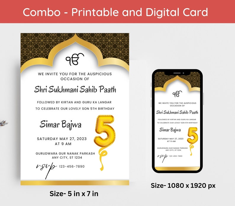 Editable Sukhmani Sahib Path Birthday Invitation: Digital Phone Invite ...