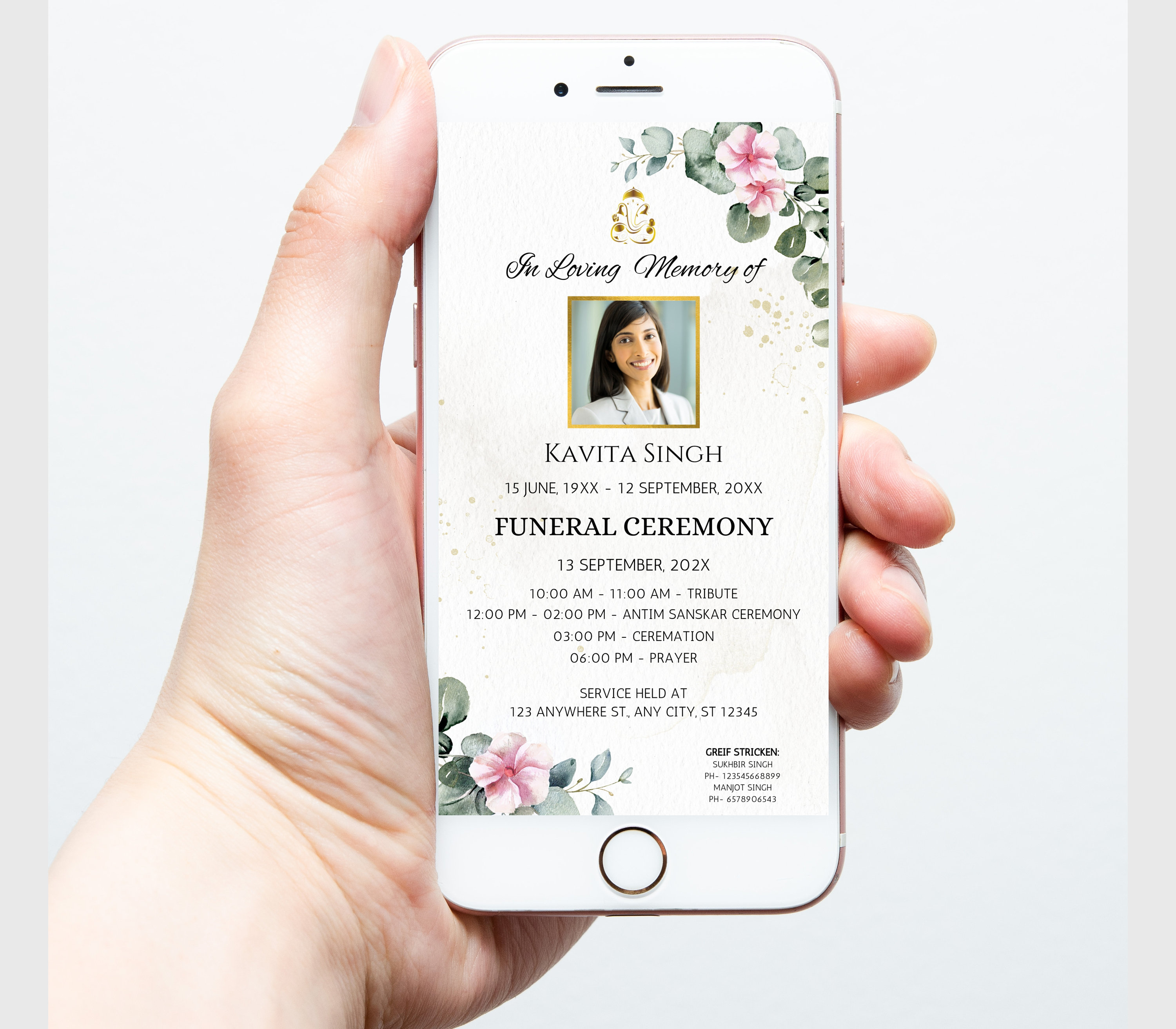 Editable Hindu Funeral Invitation: Indian Death Announcement Card ...
