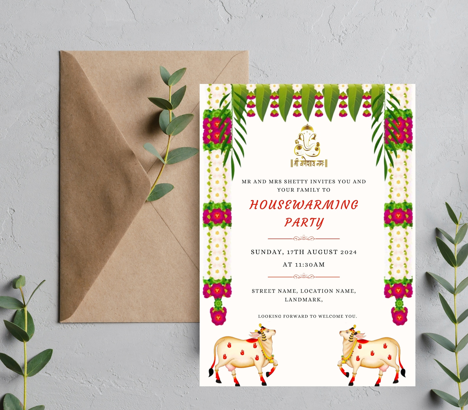 Editable Indian Housewarming Invitation: Ghar Parwesh Invite Pichwai ...