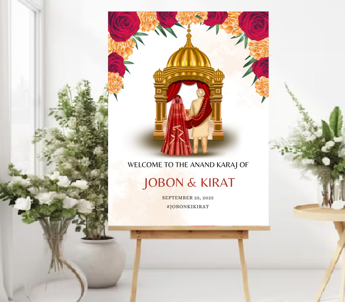 Editable Elegant Anand Karaj Welcome Sign, Anand Karaj Welcome Signage ...