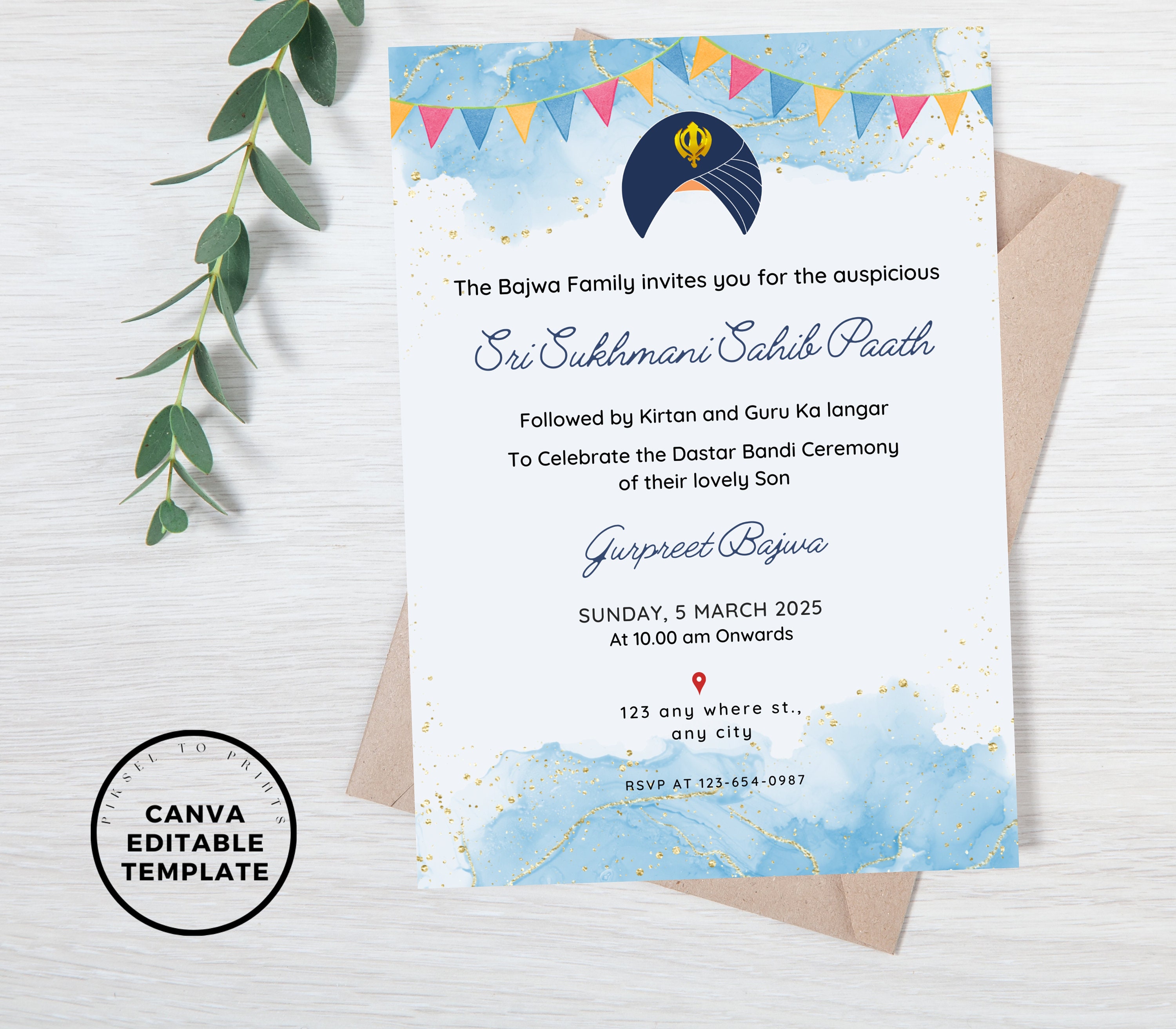 Editable Dastar Bandi Ceremony Invitation, Sikh Turban Tying Invitation ...