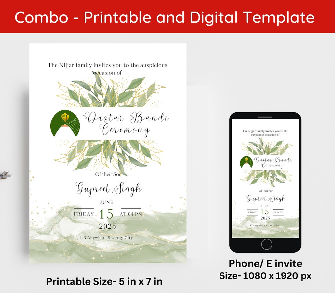 Editable Dastar Bandi Ceremony Invitation: Sikh Turban Tying (digital ...
