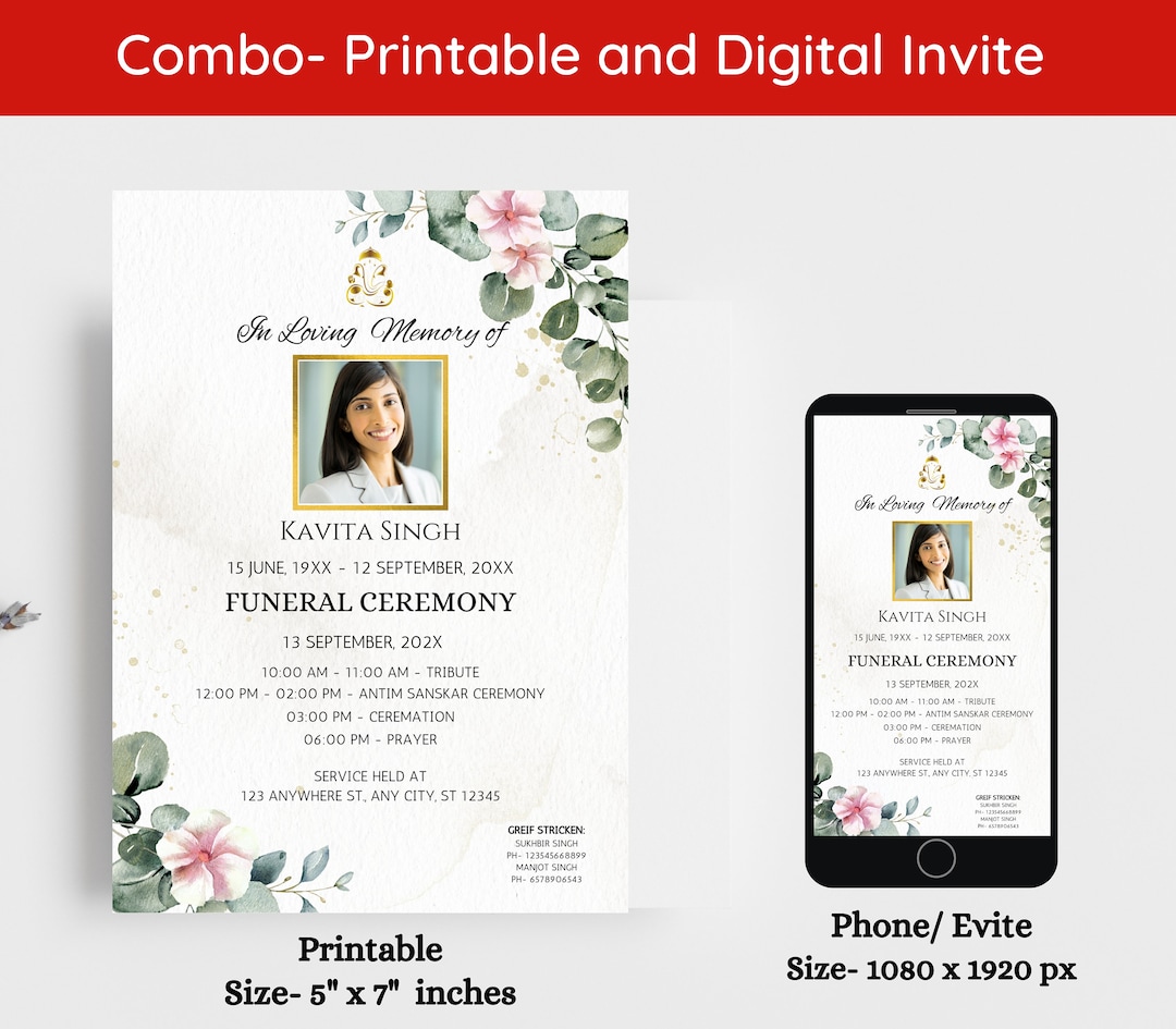 Editable Hindu Funeral Invitation: Indian Death Announcement Card ...