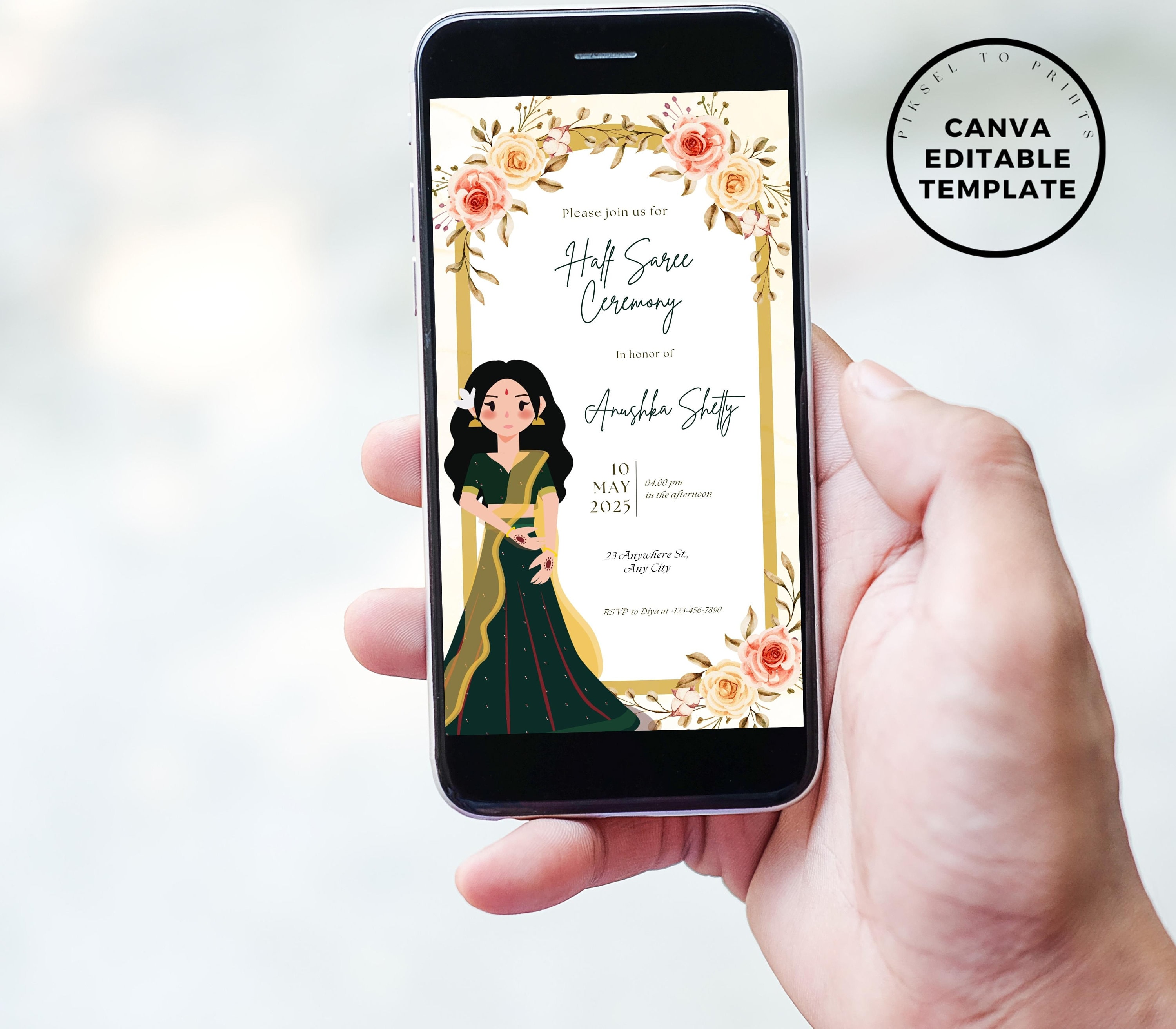 Editable Half Saree Ceremony Invitation Half Saree Function - Etsy