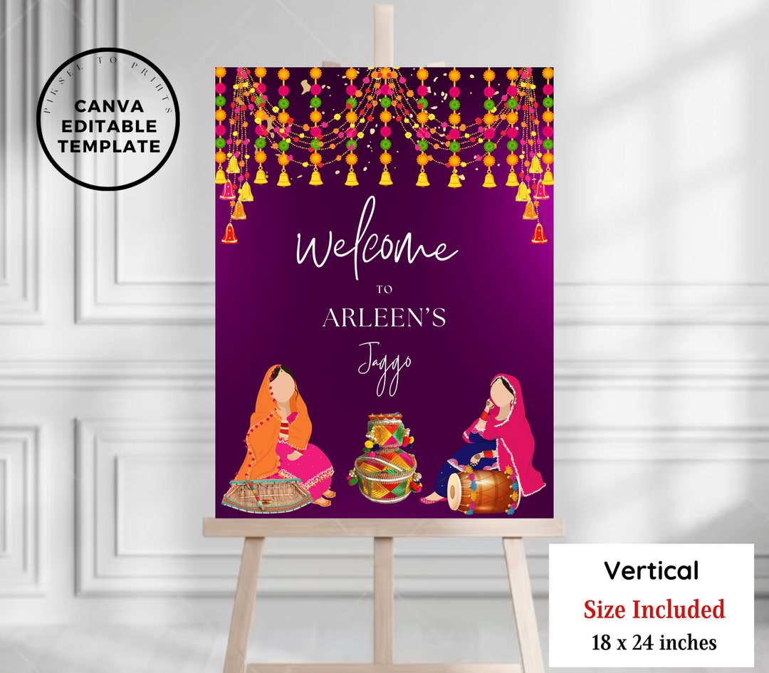 Editable Jaggo Ceremony Welcome Sign, Punjabi Wedding Jaggo Decor ...