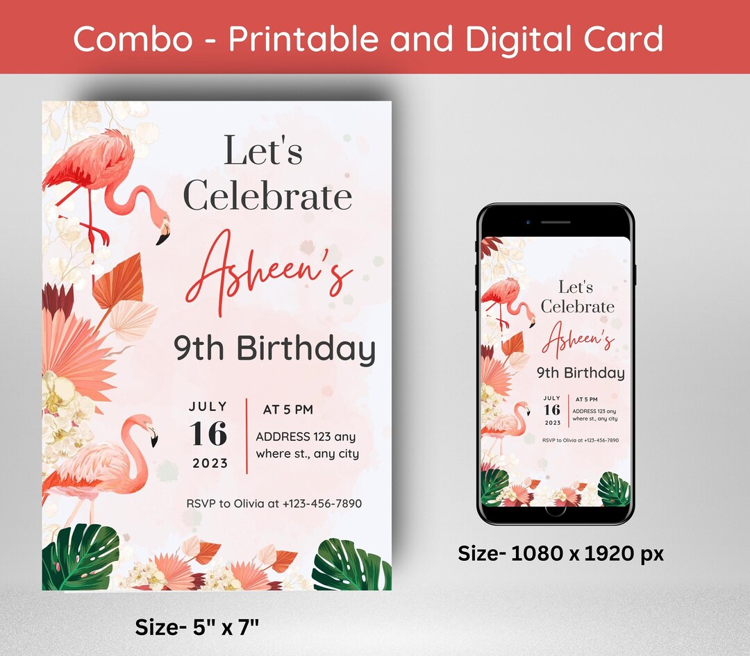 Flamingo Birthday Party Personalization Invitation, Flamingo Invite ...