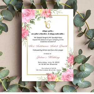 Editable Elegant Sikh Wedding Invitation Suite, Anand Karaj Invitation ...