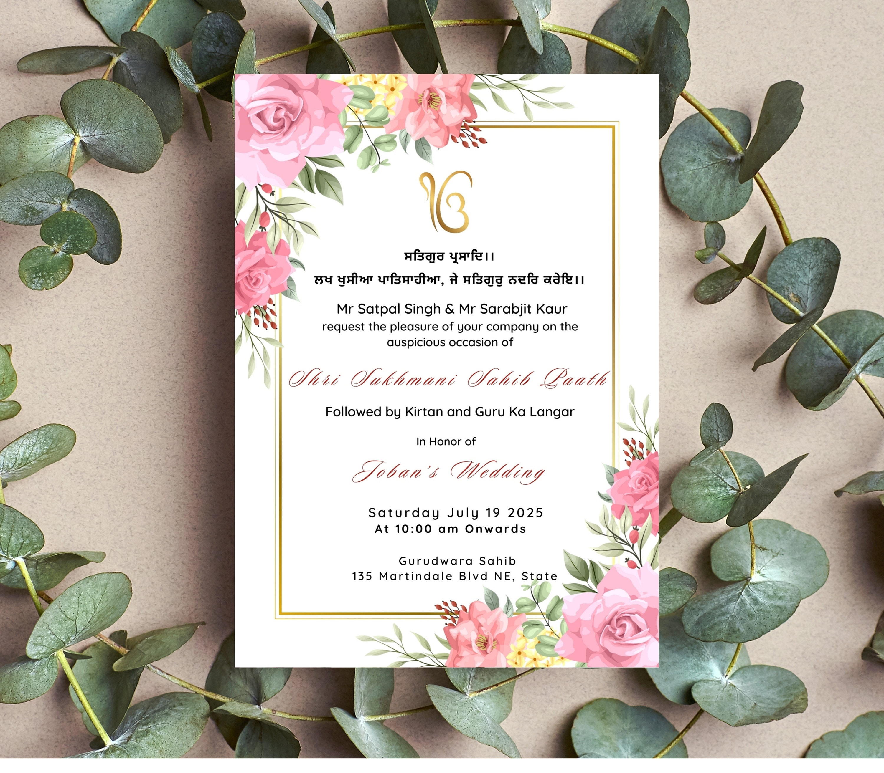 Editable Elegant Sikh Wedding Invitation Suite, Anand Karaj Invitation ...