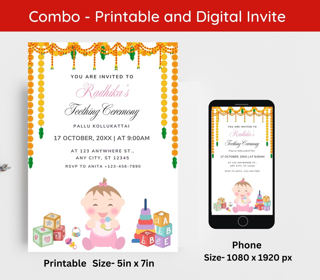 Editable Teething Ceremony Invitation: Indian Baby Girl (digital) - Etsy