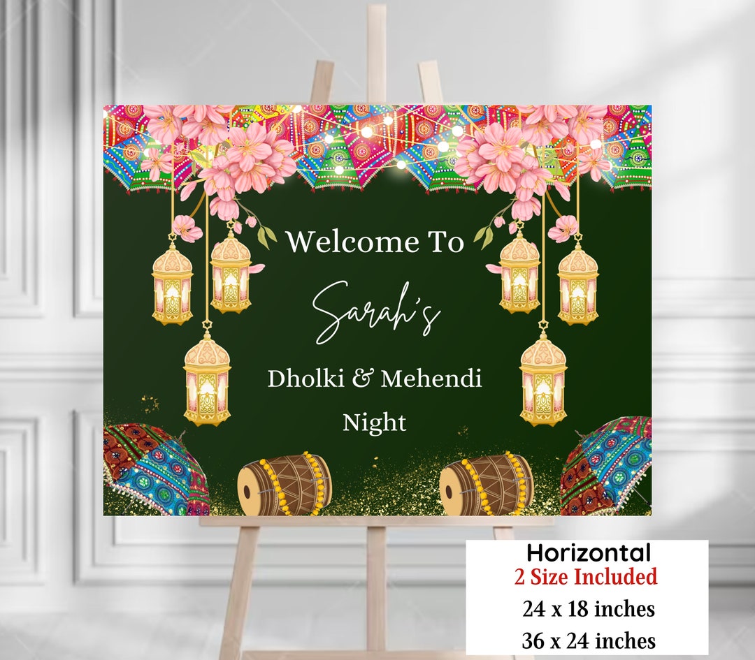 Editable Dholki Welcome Sign: Sangeet Night, Umbrella Theme (PDF) - Etsy