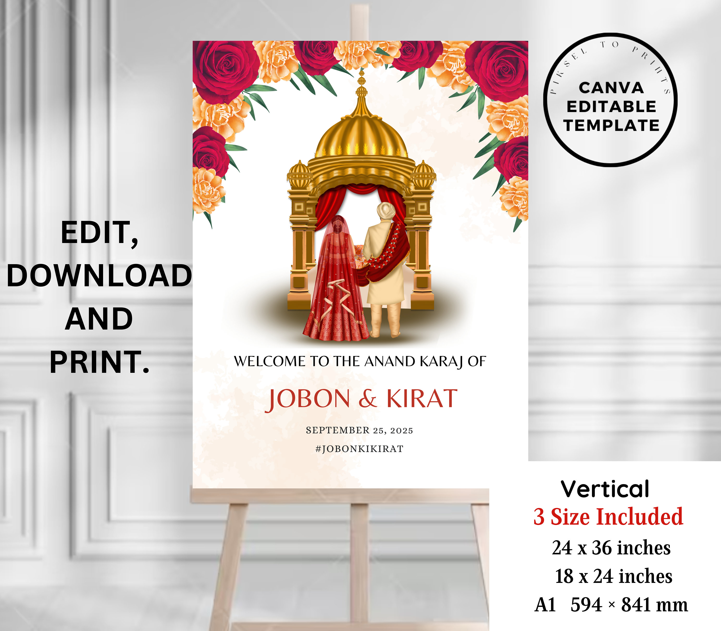 Editable Elegant Anand Karaj Welcome Sign, Anand Karaj Welcome Signage ...