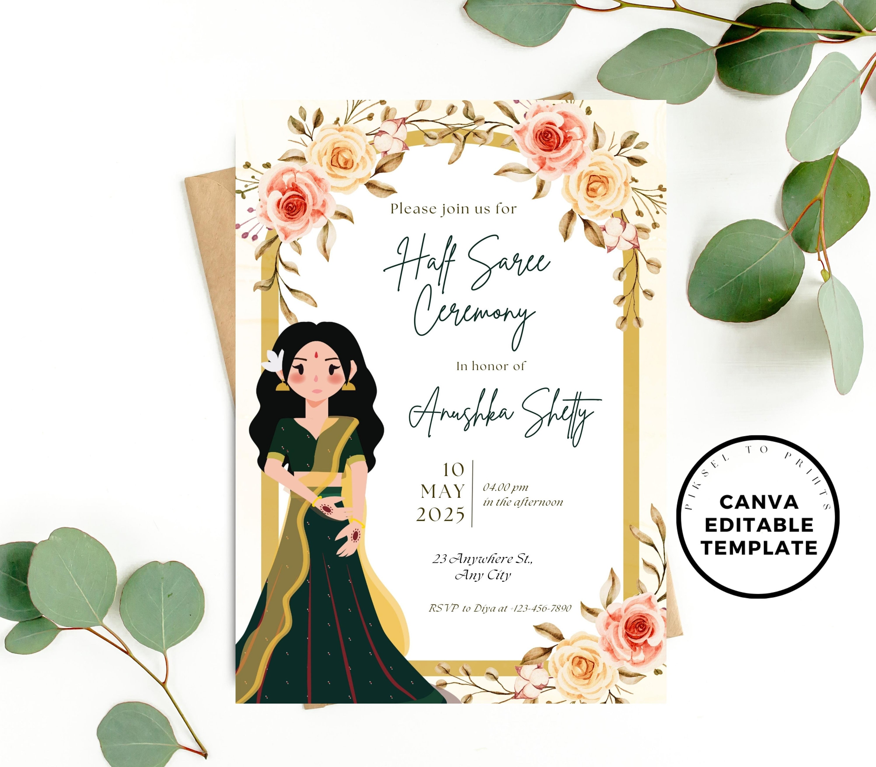Editable Half Saree Ceremony Invitation Half Saree Function - Etsy