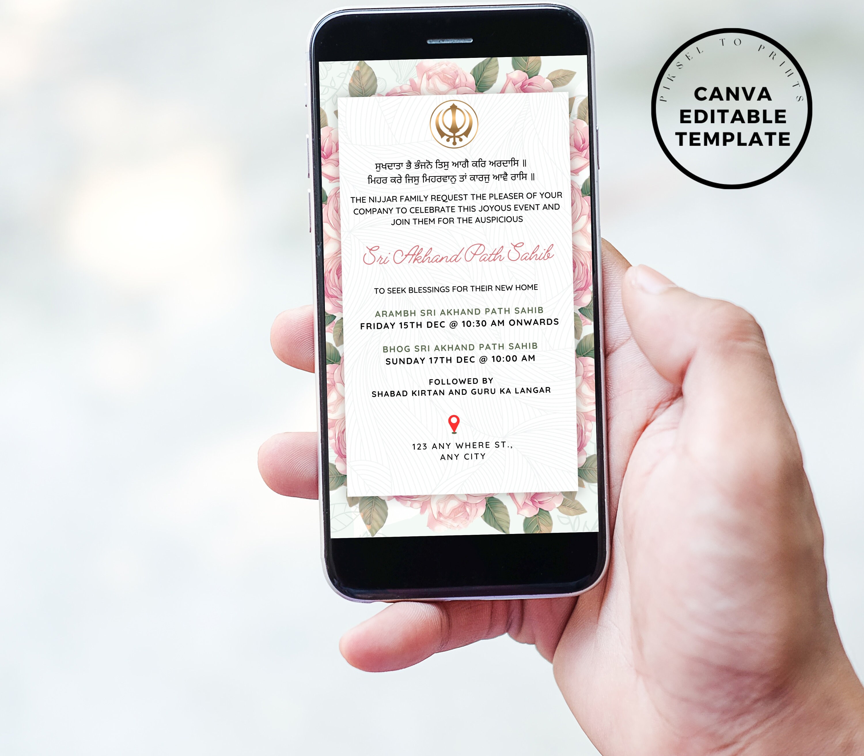 Editable Floral Akhand Path Invitation Card, Sukhmani Sahib Path ...