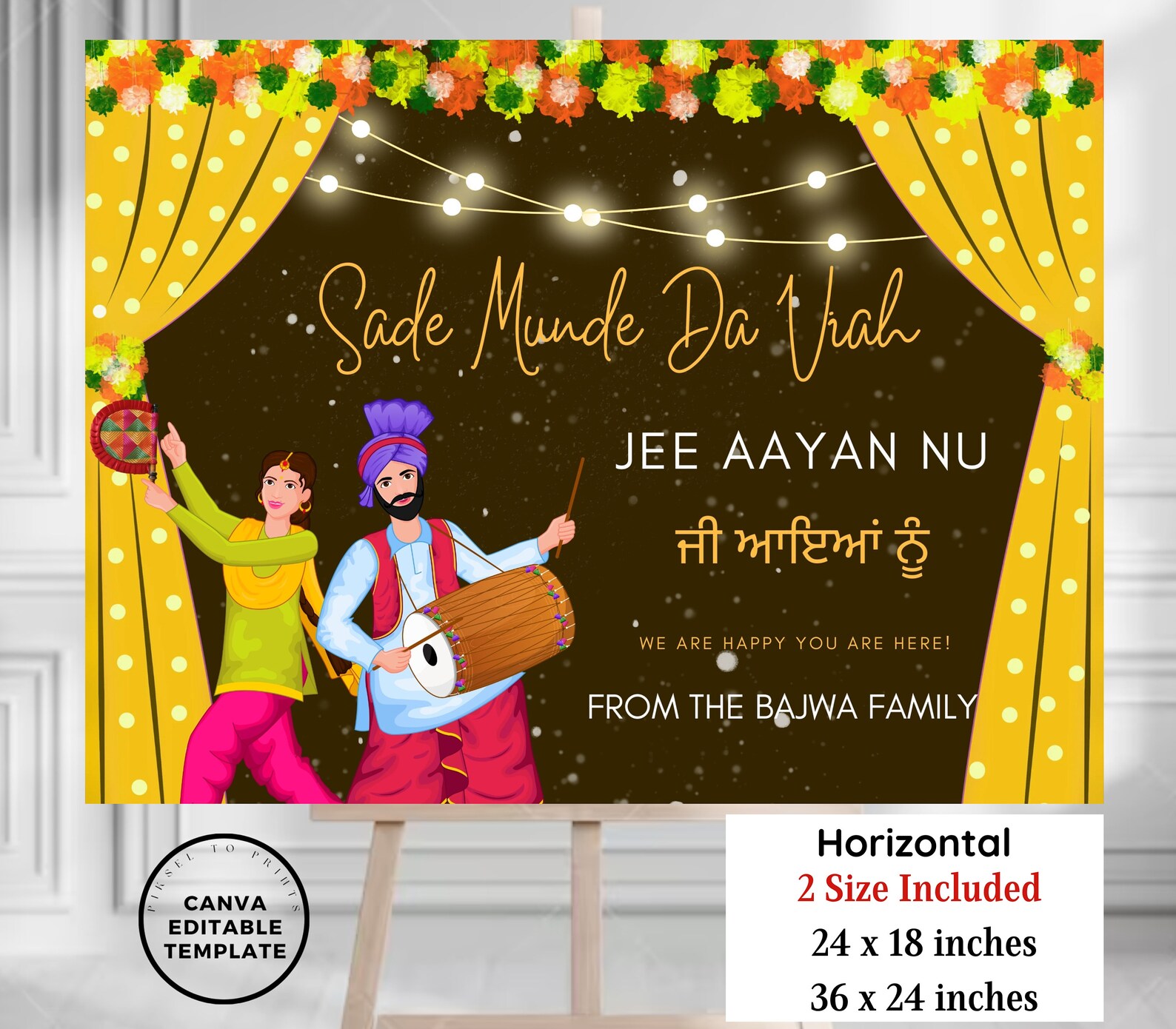 Editable Punjabi Wedding Welcome Sign: Desi Function Decor, Lohri ...