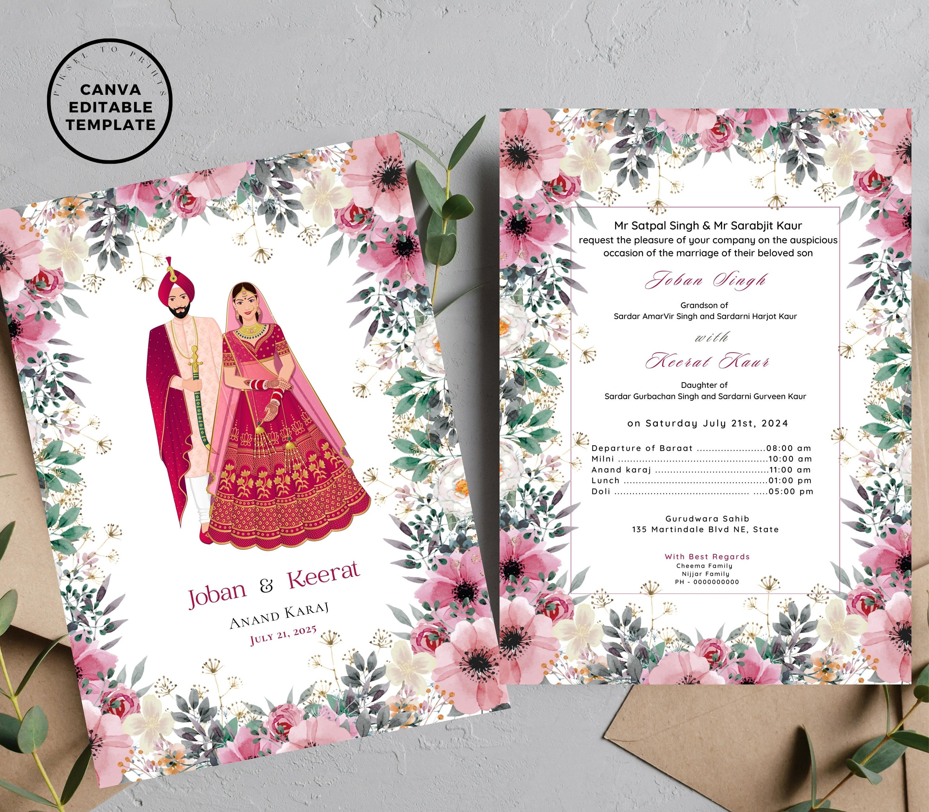 Editable Sikh Wedding Invitation Suite, Anand Karaj Invitation, Punjabi ...