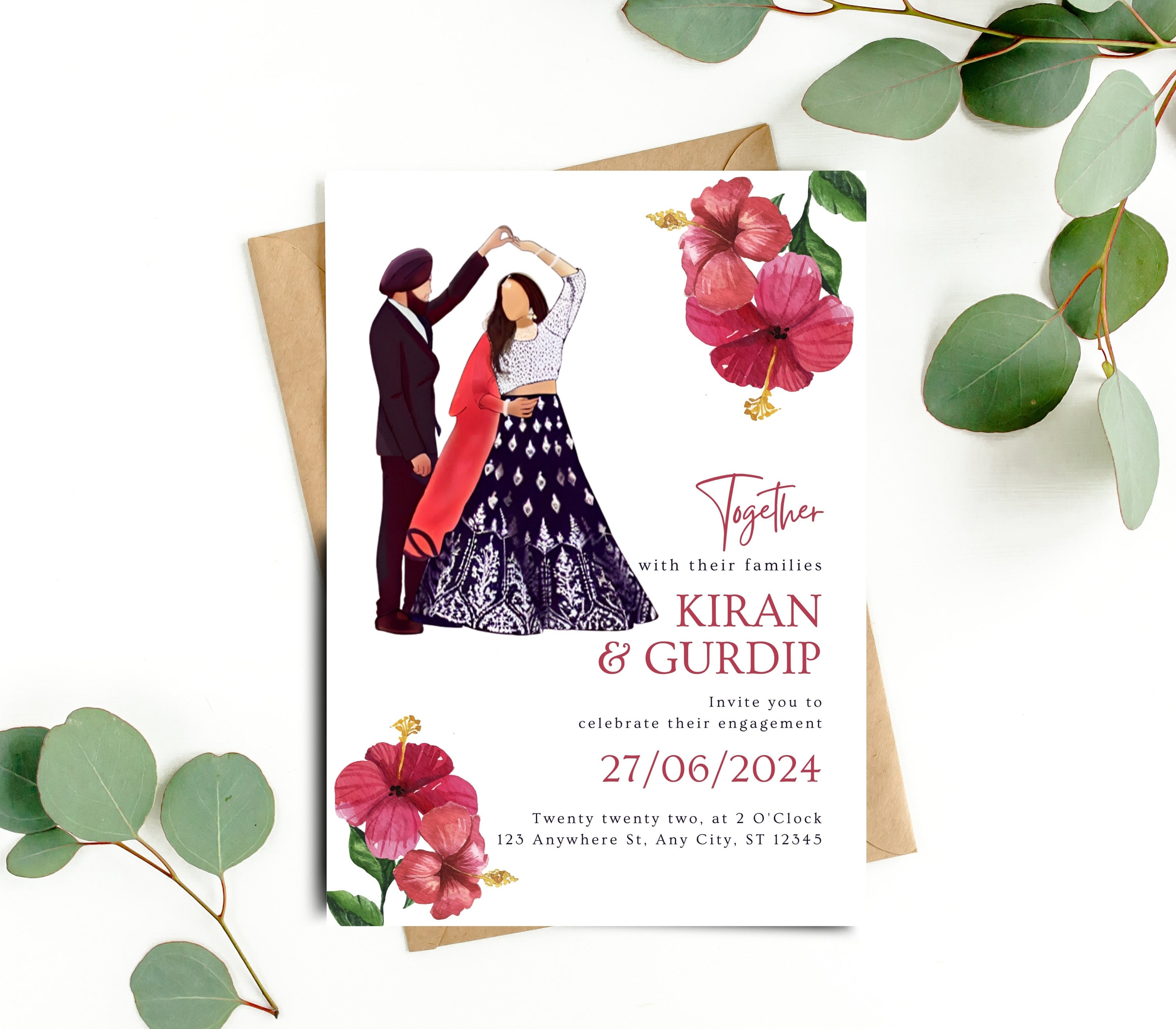 Editable Sikh Engagement Invitation, Punjabi Engagement Invite,floral ...