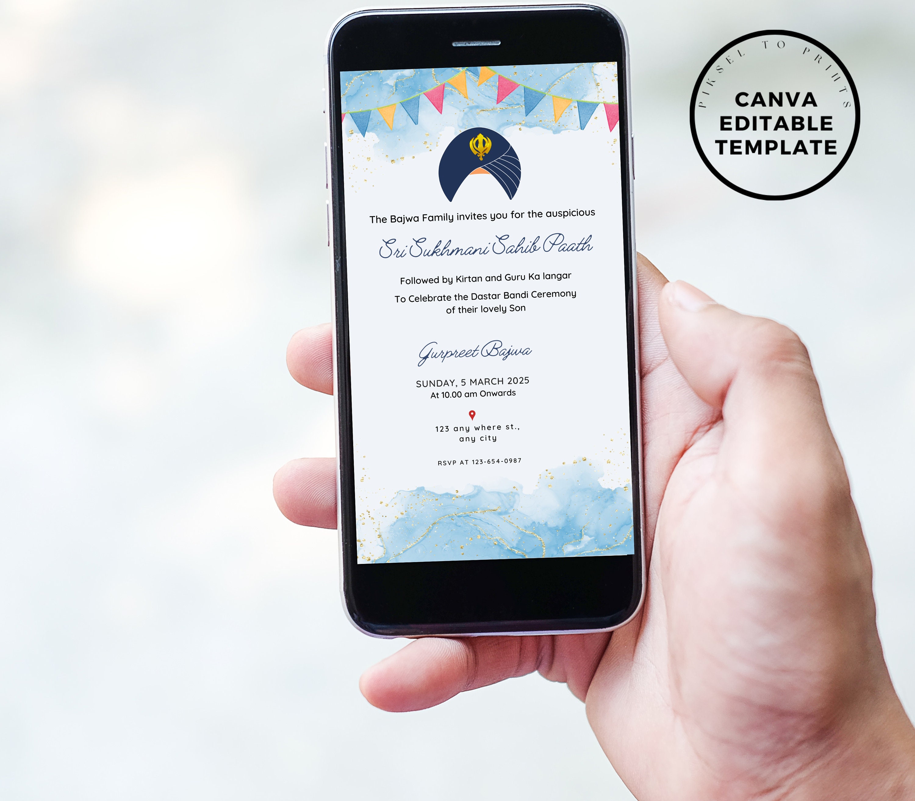 Editable Dastar Bandi Ceremony Invitation, Sikh Turban Tying Invitation ...