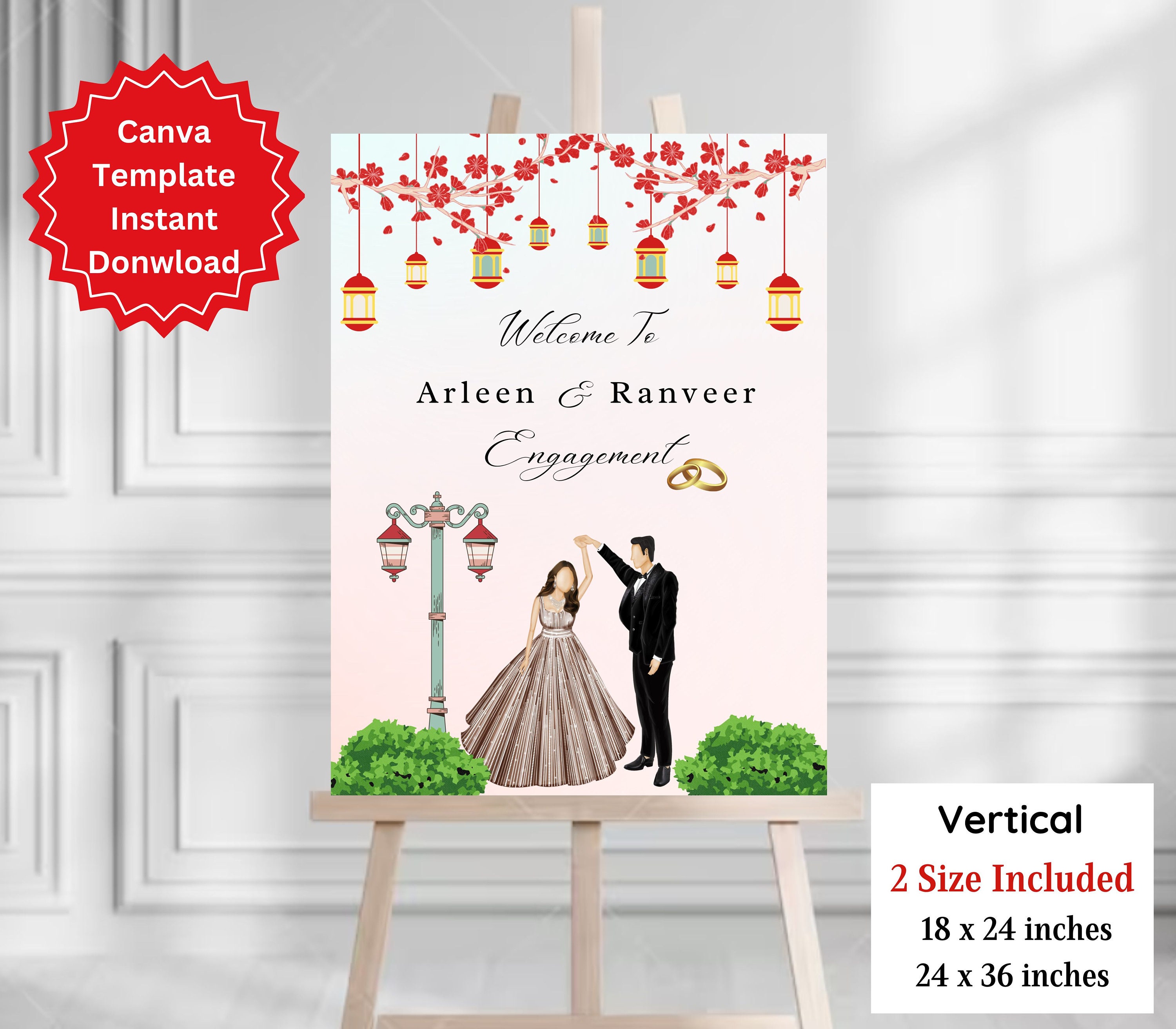 Editable Engagement Party Welcome Sign, Roka Ceremony Sign, Indian ...