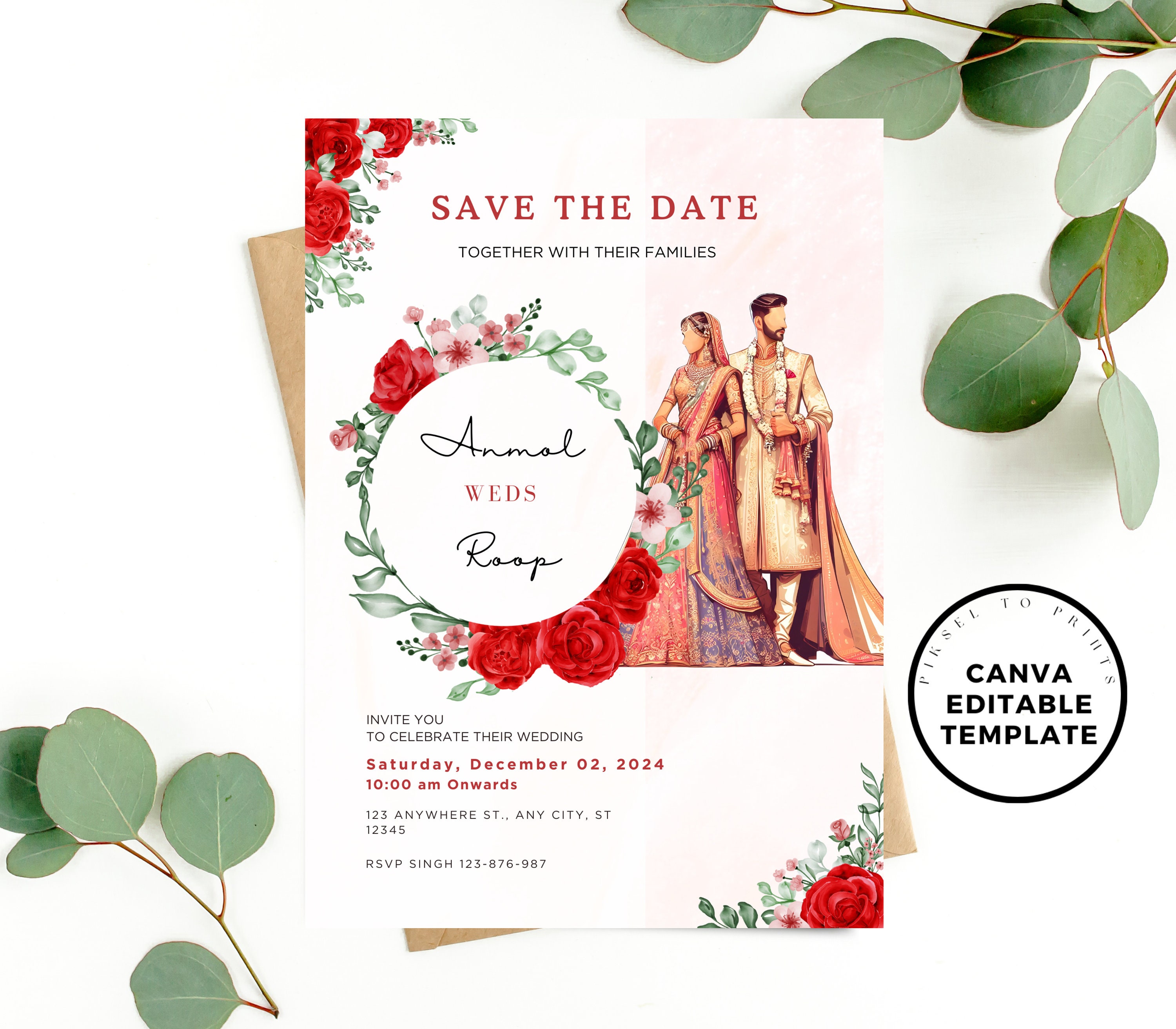 Editable Hindu Wedding Invitation, Floral Hindu Wedding Invite Template ...