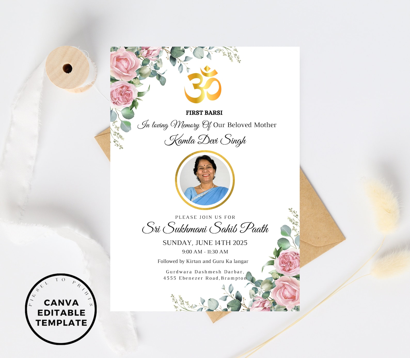Editable Hindu Barsi Invitation Template: Floral Indian Funeral ...