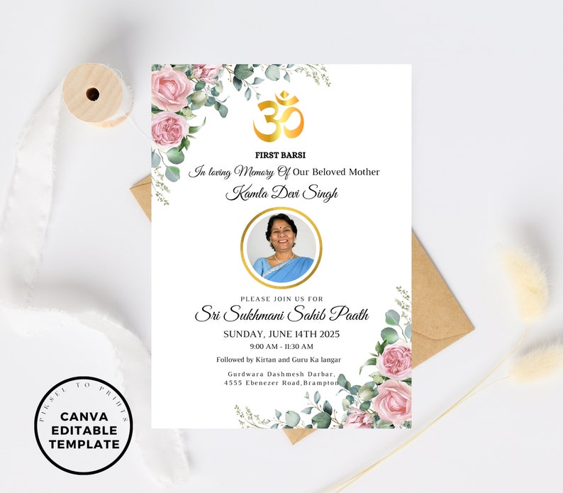 Editable Hindu Barsi Invitation Template: Floral Indian Funeral ...