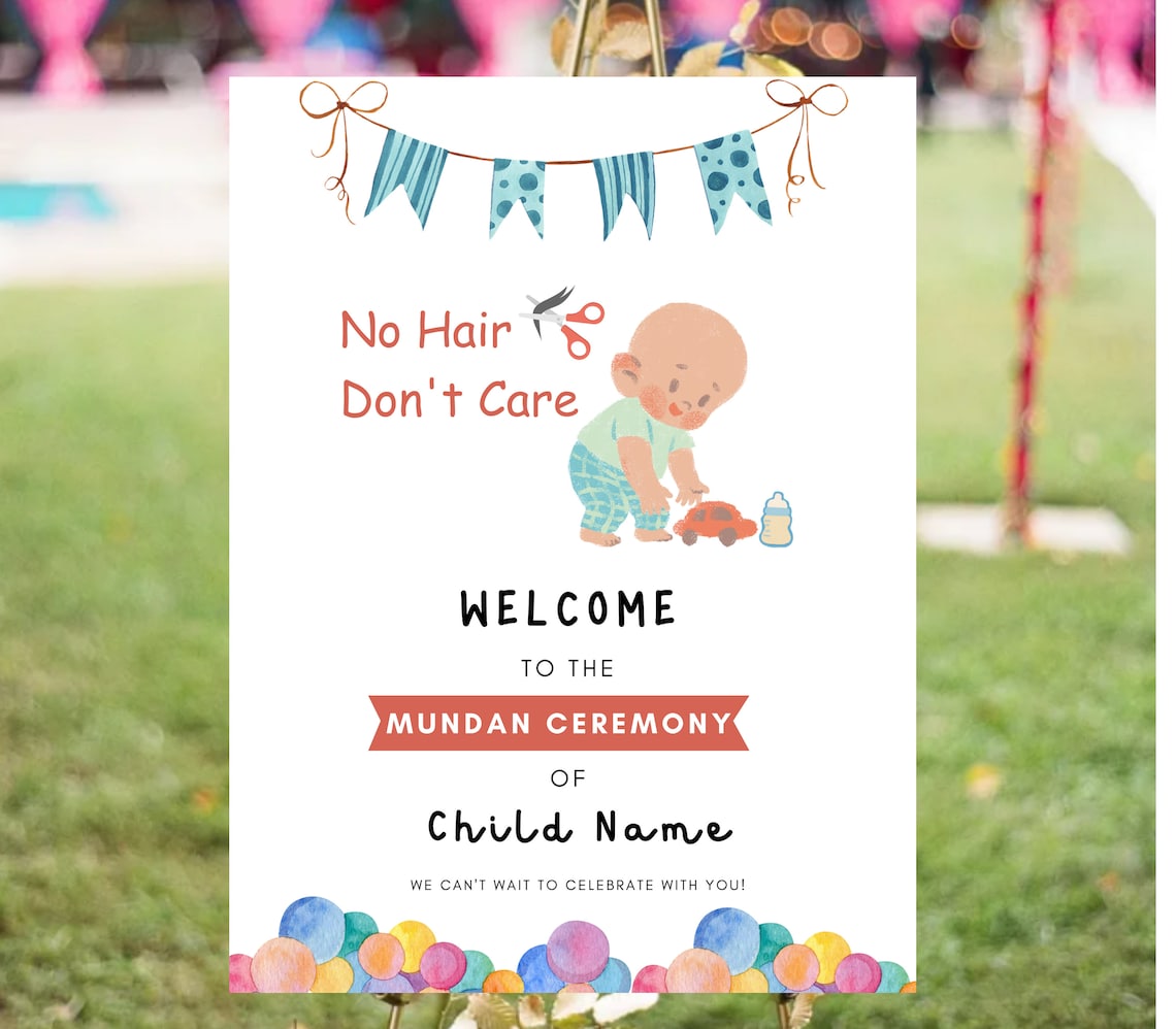 Editable Watercolor Mundan Welcome Sign for Boy & Girl, Mundan Welcome ...