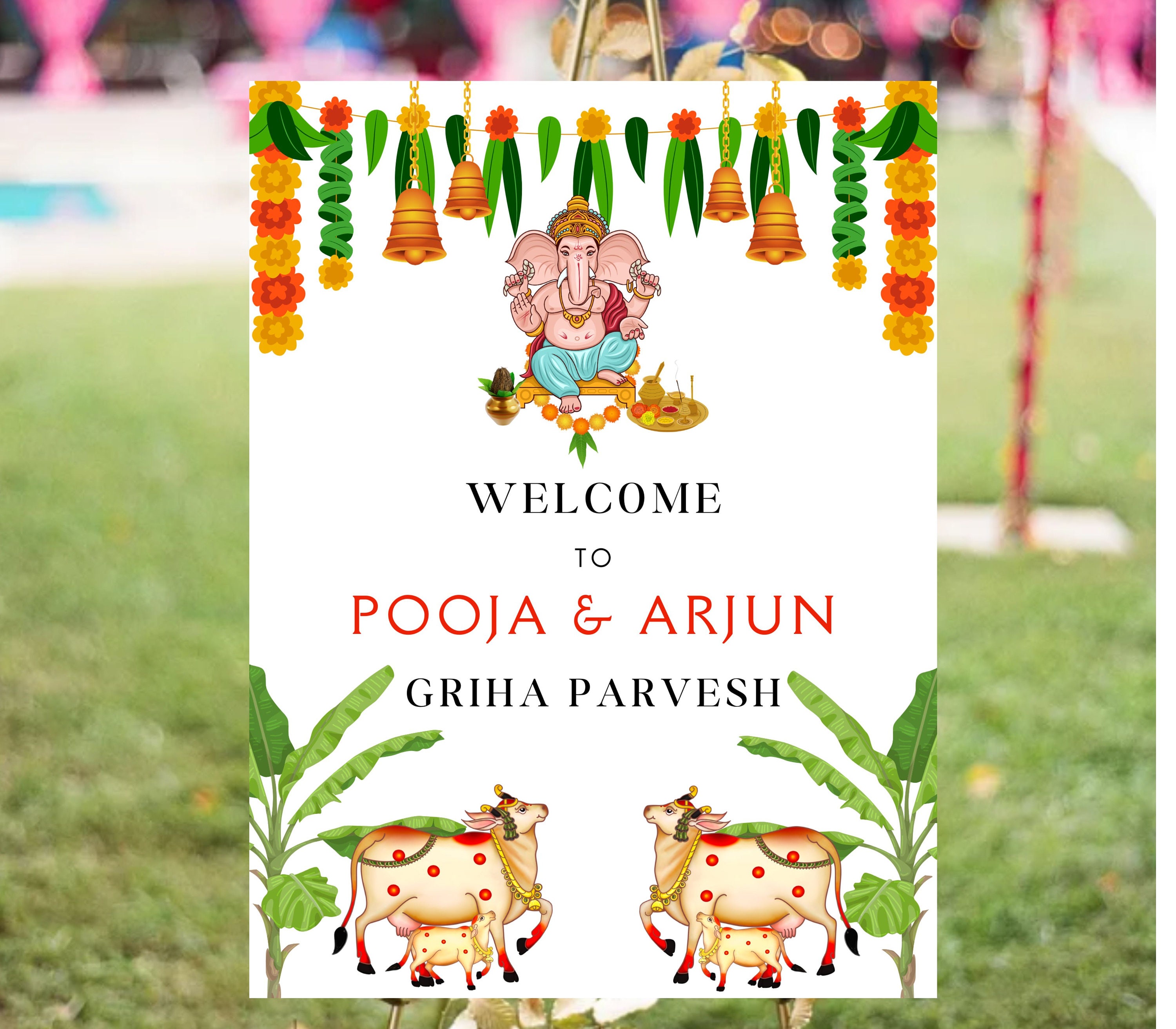 Editable Indian Housewarming Welcome Sign, Gruha Pravesham Welcome Sign ...