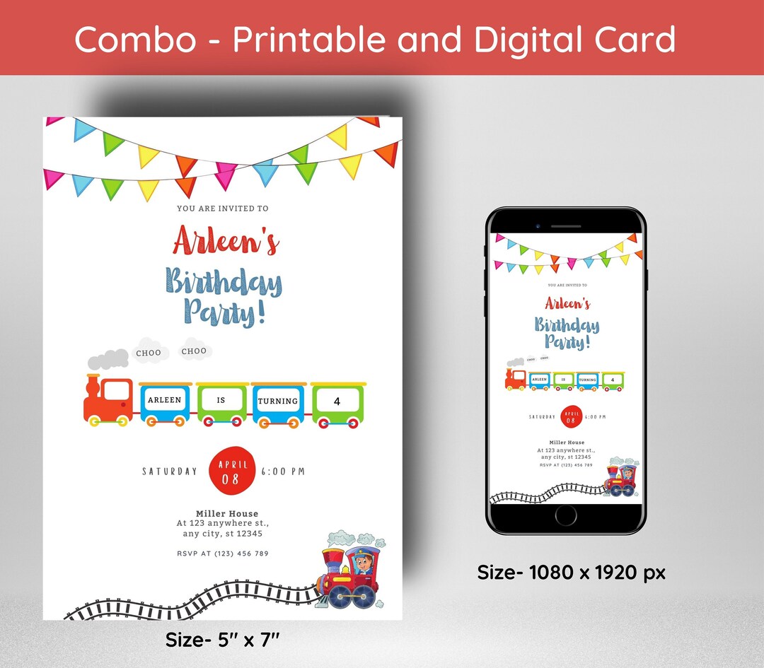 Modern Train Birthday Invitation: Railroad Party, Personalized (digital ...