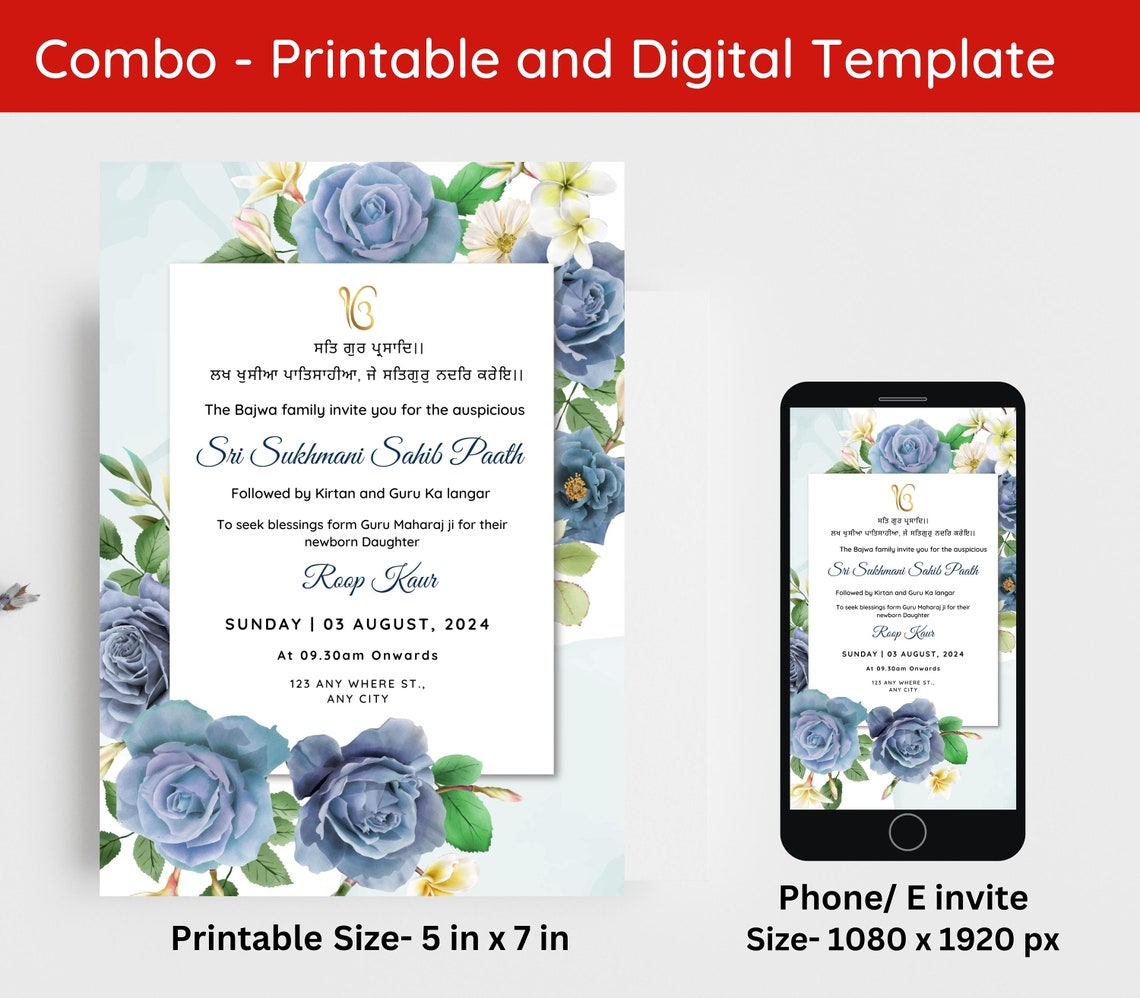 Editable Floral Sukhmani Sahib Path Invitation, Sukhmani Sahib Path ...