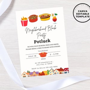 Editable Neighborhood Potluck Party Invitation (digital Template) - Etsy
