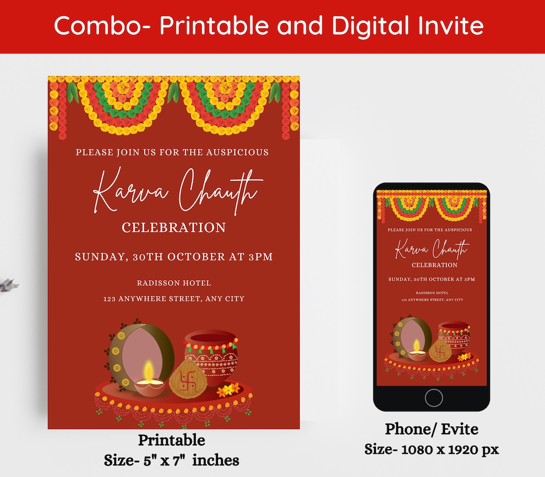 Editable Karwa Chauth Invite, Digital Karva Chauth Invitation, Karwa ...