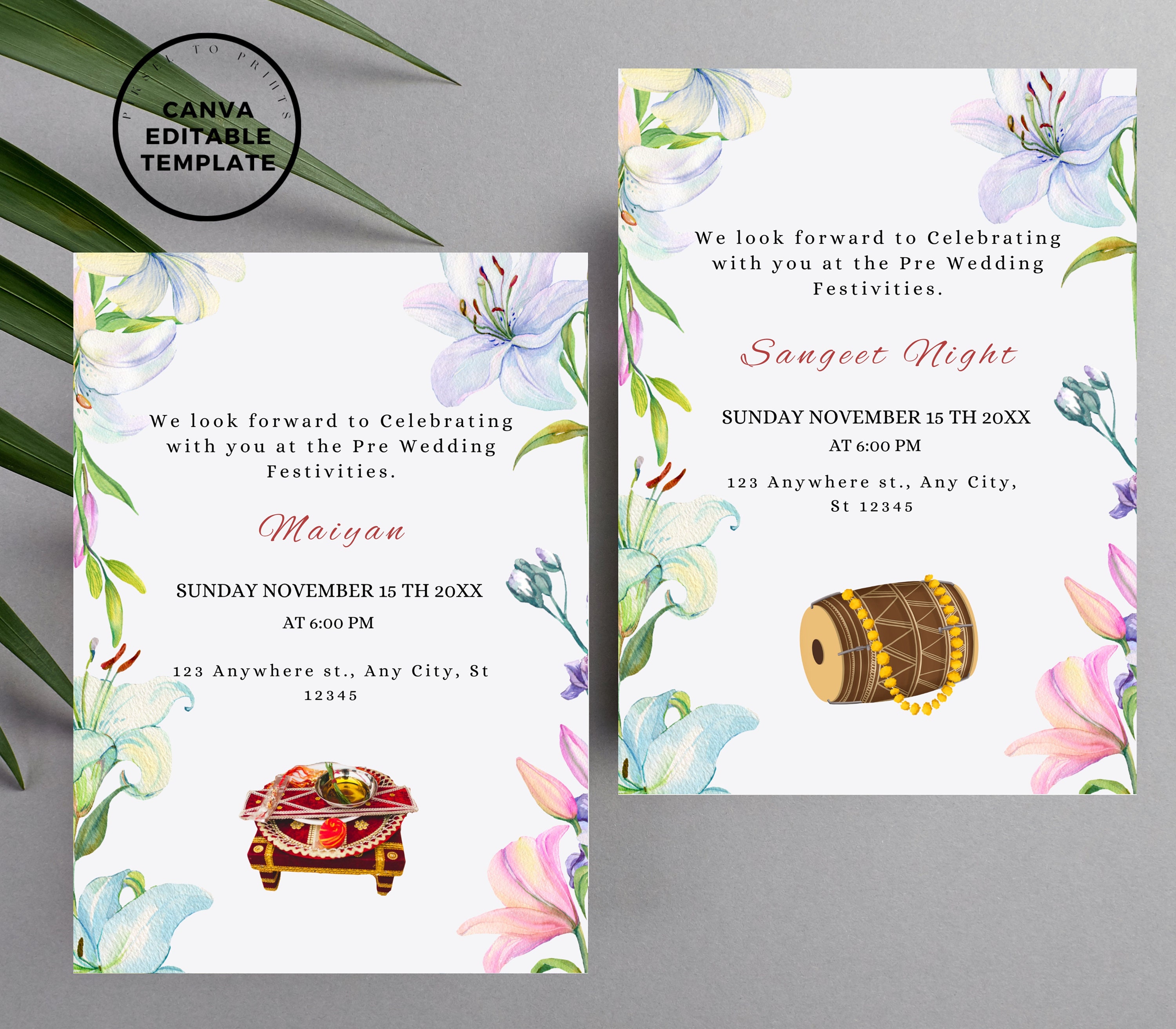 Floral Sikh Wedding Invitation Set: Anand Karaj Template (digital) - Etsy
