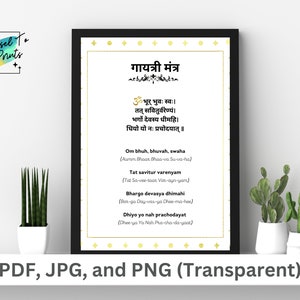 Gayatri Mantra Print in Sanskrit and English, Yoga Room Print, Hindu ...
