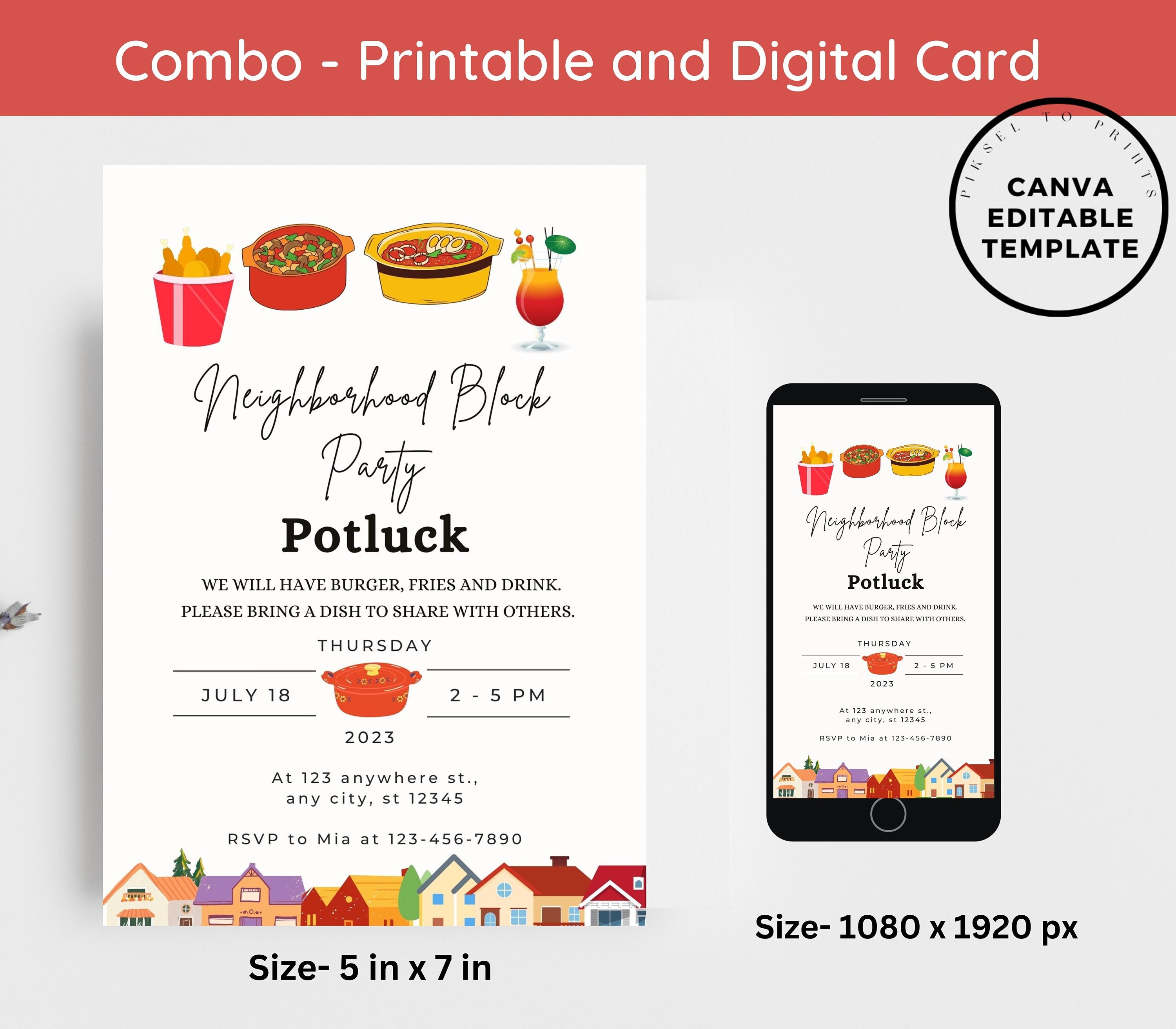 Editable Neighborhood Potluck Party Invitation (digital Template) - Etsy