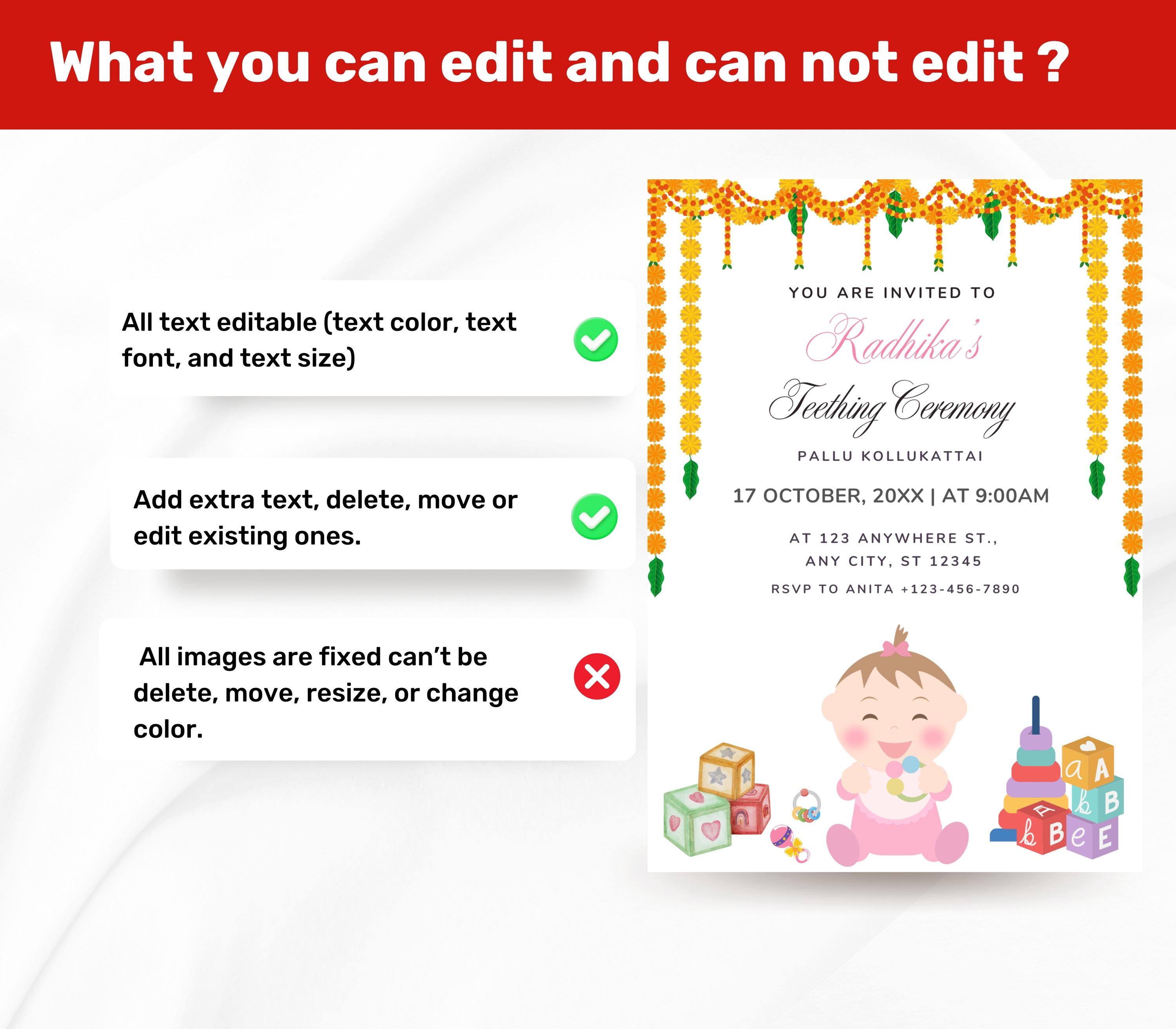 Editable Teething Ceremony Invitation: Indian Baby Girl (digital) - Etsy