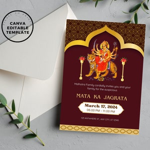 Editable Mata Ka Jagrata Invitation: Navratri Puja (digital Download ...