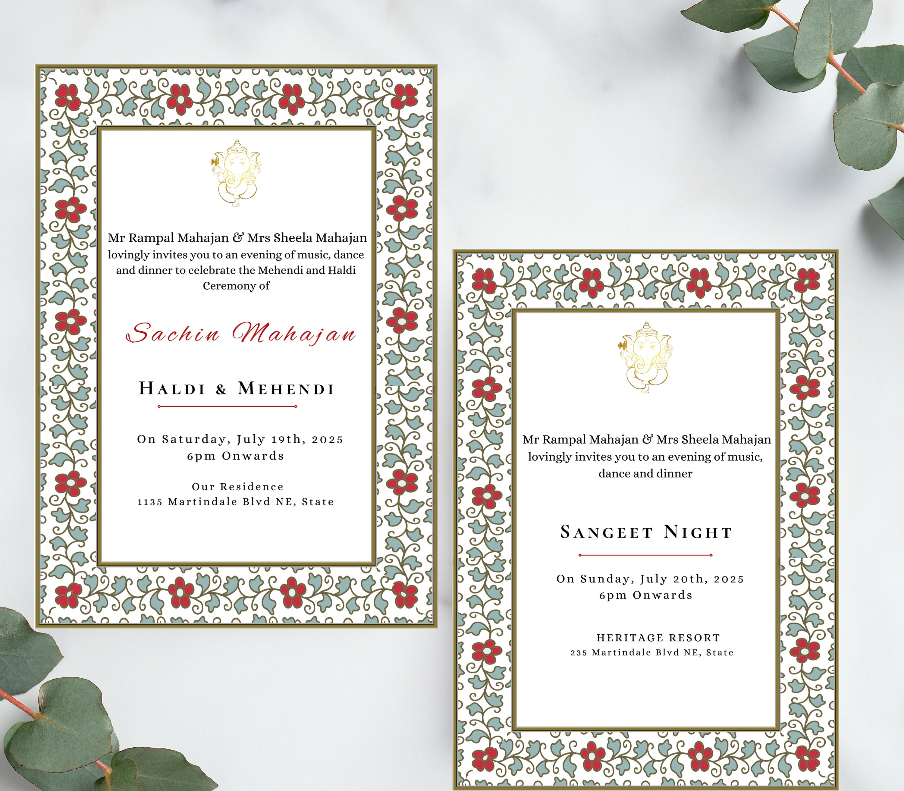 Editable Hindu Wedding Invitation Set, Floral Inlay Indian Wedding ...