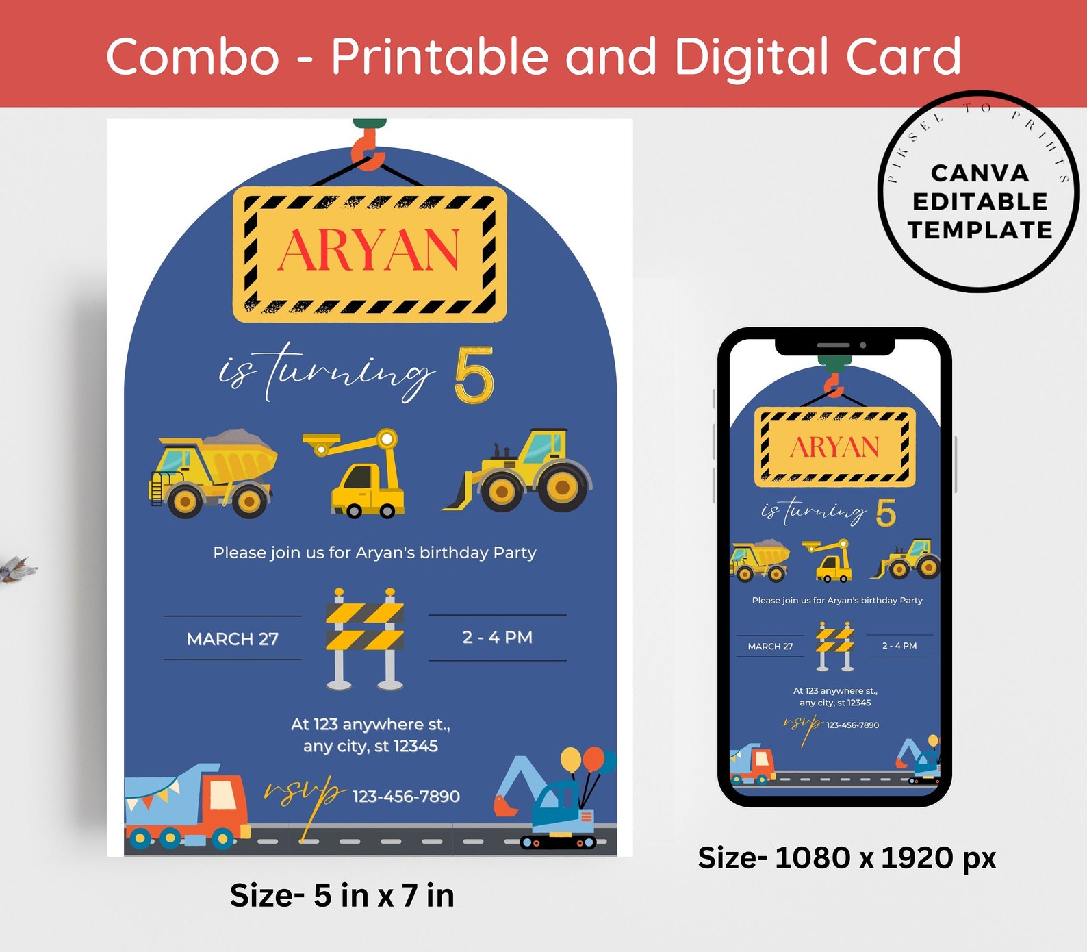 Construction Birthday Invitation, Construction Invitation Digital ...