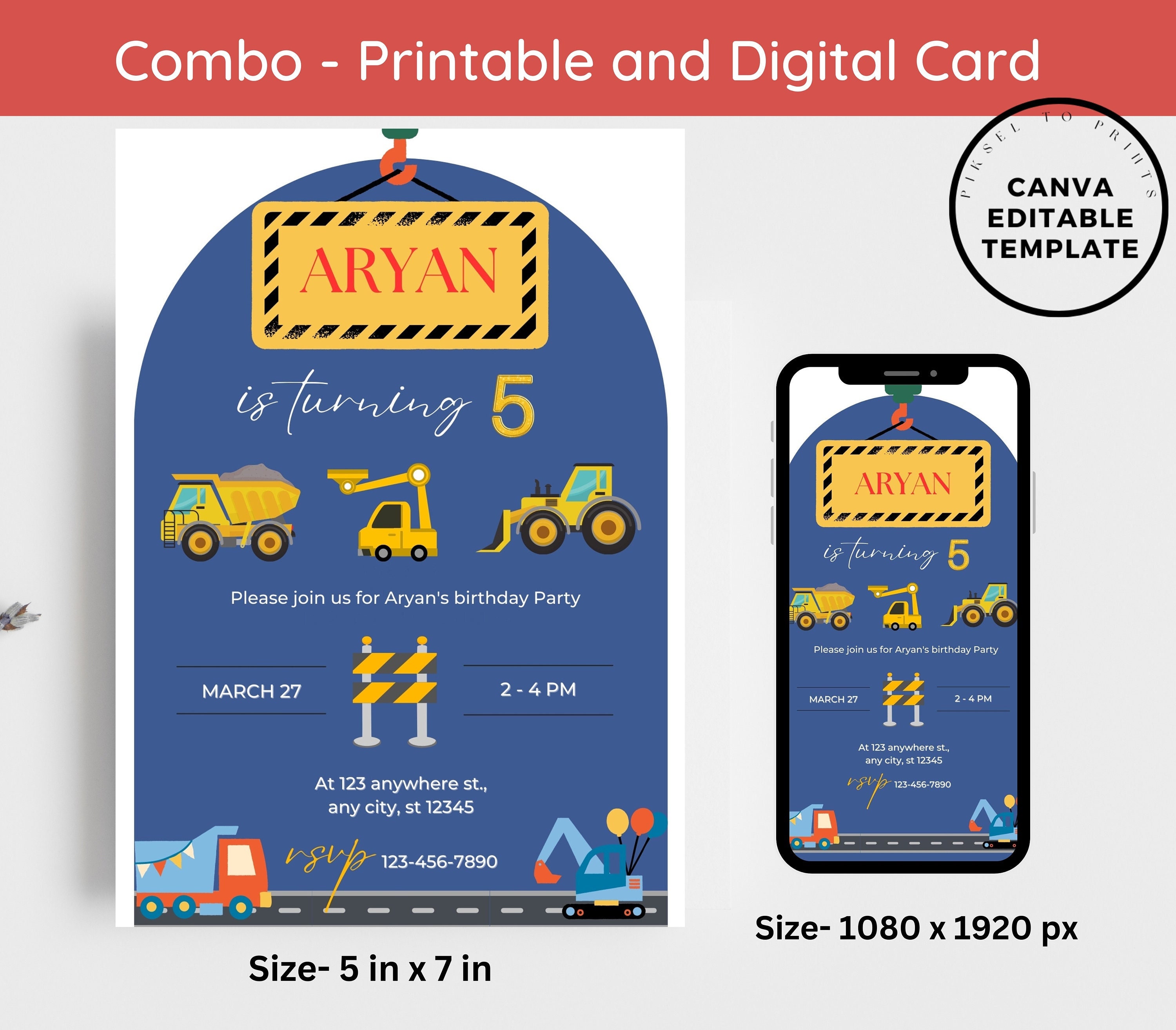 Construction Birthday Invitation Construction Invitation Digital