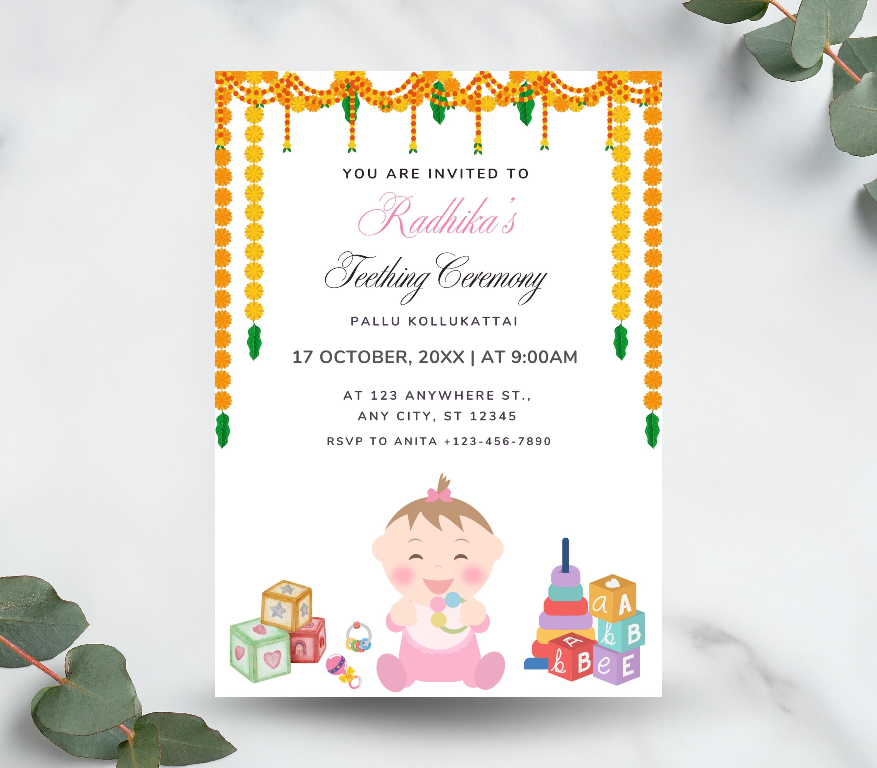 Editable Teething Ceremony Invitation: Indian Baby Girl (digital) - Etsy